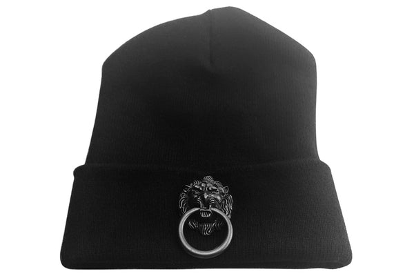 Black Skullcap with Large Black Metal Lion | Eyehunee